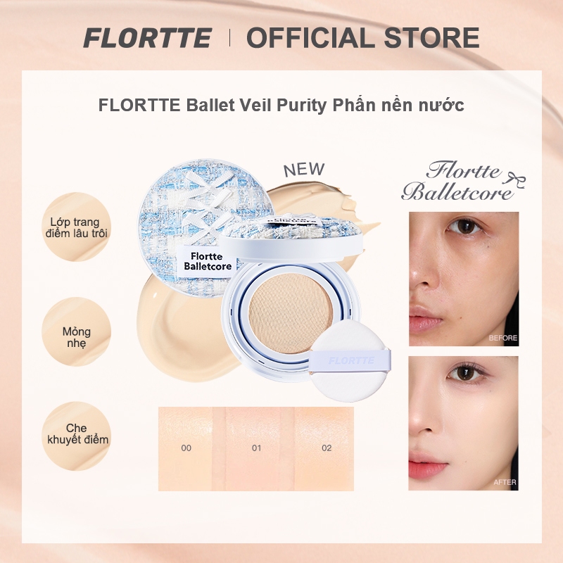 Flortte Ballet Veil Purity Cushion Foundation Mini (3 Màu) 5g FLORTTE | Shopee Việt Nam