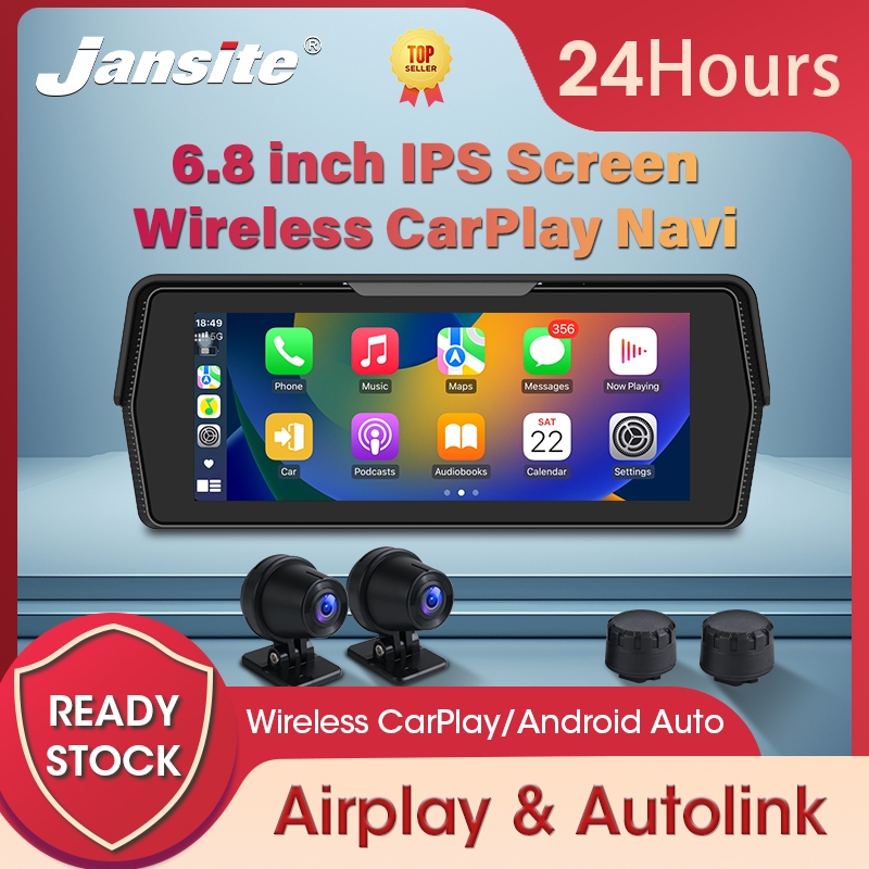 Jansite Di Động Xe Máy Điều Khiển Không Dây Apple CarPlay Trước Và Sau 2K HD Pixel GPS Android ...