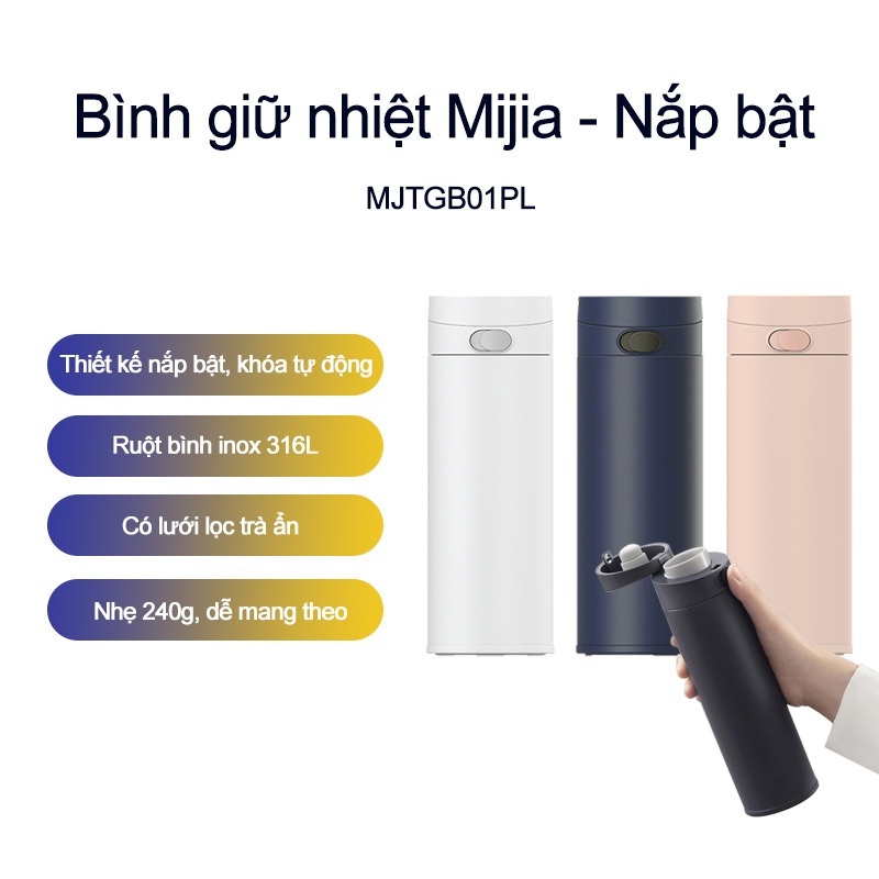 Bình giữ nhiệt Mijia,Nắp bật, inox 316L, 480ml, có rây lọc trà, siêu nhẹ | Shopee Việt Nam