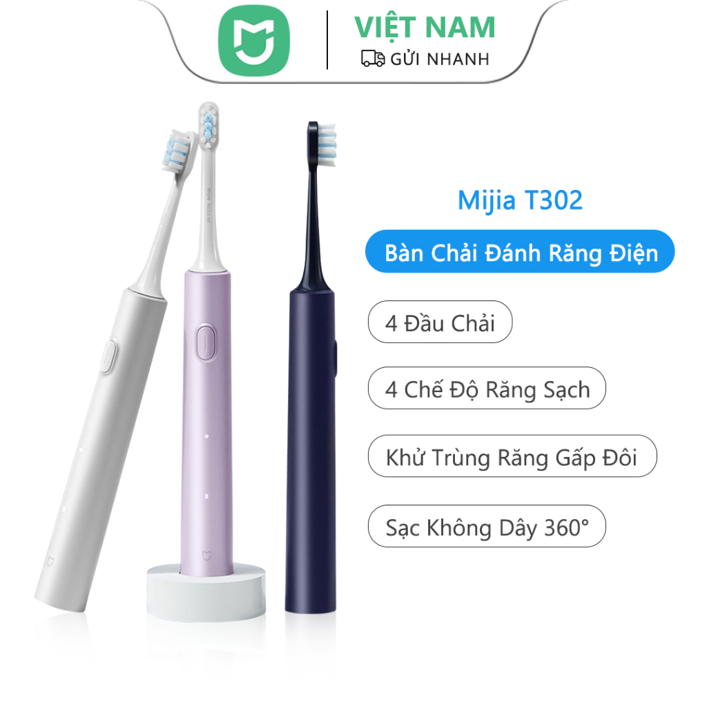 Bàn chải đánh răng điện Mijia Sonic T302, có sạc không dây, bốn đầu bàn chải, loại bỏ mảng bám ...