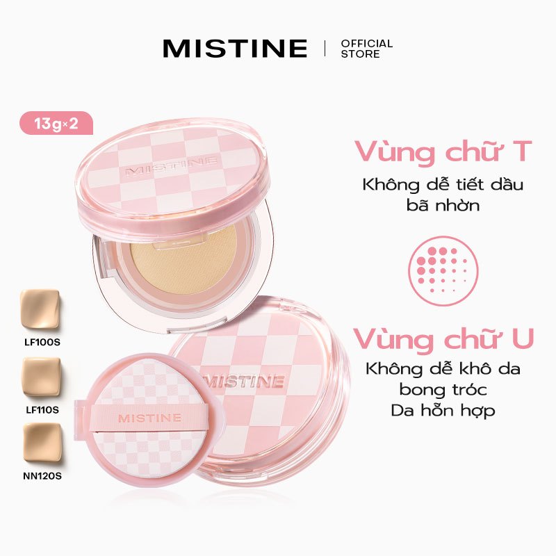 Mistine Cushion Foundation bảo hiểm đầy đủ dầu Kiểm soát Che khuyết điểm Kem trang điểm bb mùa ...
