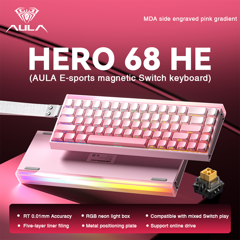 Aula HERO 68HE Bàn phím cơ RT từ tính 68Keys Bàn phím Pudding RGB có dây 8Khz có kích hoạt nhanh ...