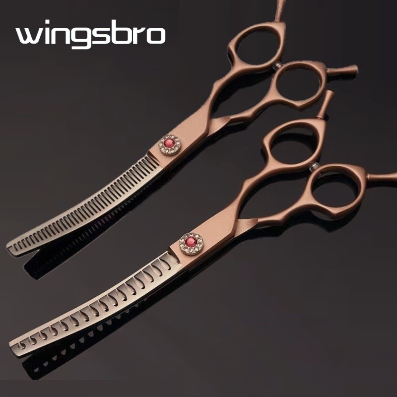 wingsbro Kéo chải lông cho chó 7 Inch, Kéo cong cho thợ làm tóc cho chó ...