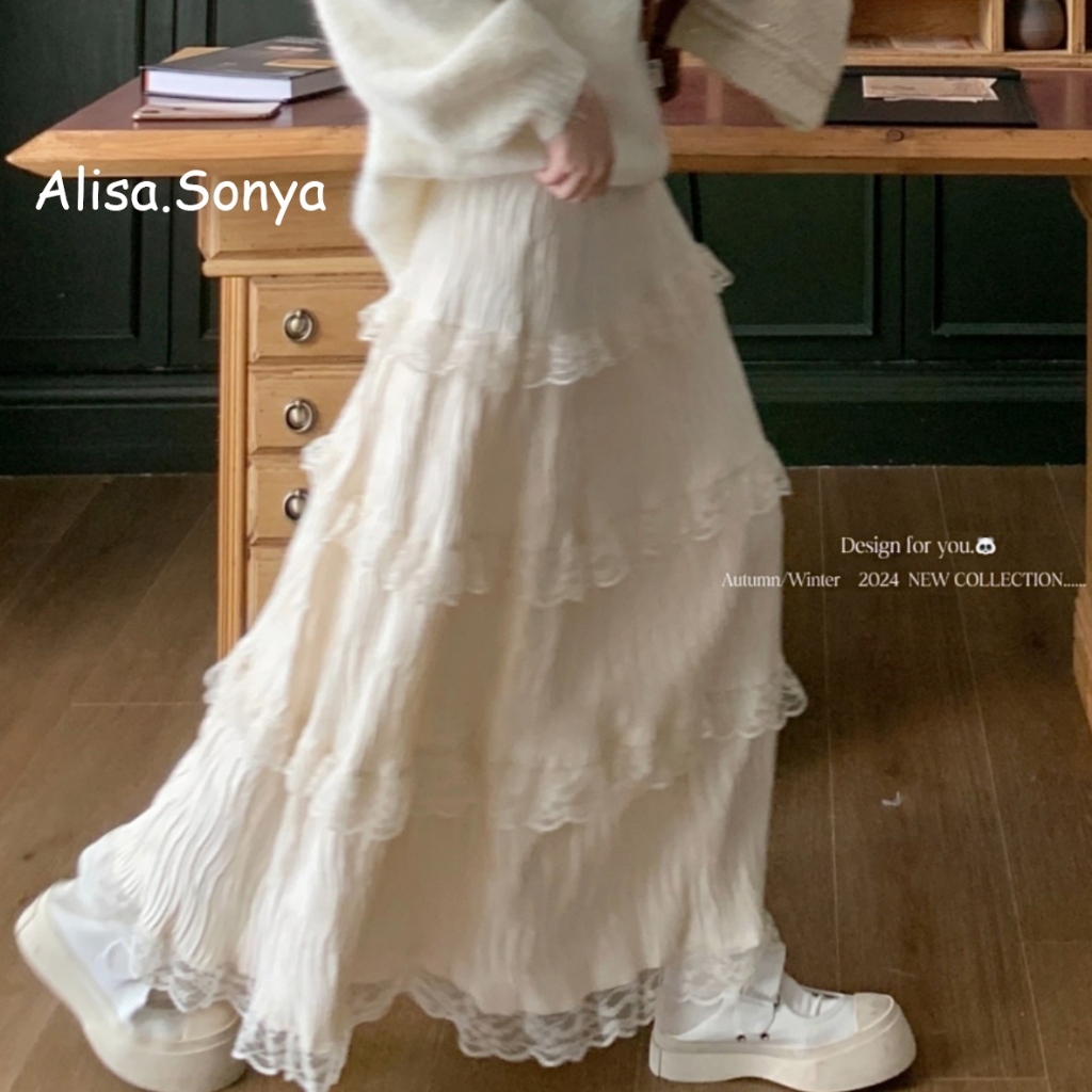 Alisa.Sonya 4 Lớp Maxi Ren Chân Váy Nữ Cơ Bản Tăm Lạnh Suông Dập Ly Tôn ...