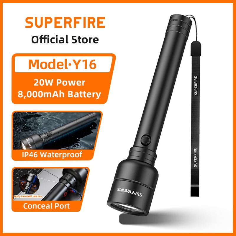 Superfire Y16 20W Đèn pin LED mạnh mẽ USB-C Đèn pin sạc Sử dụng 21700 Đèn pin để cắm trại Đèn ...