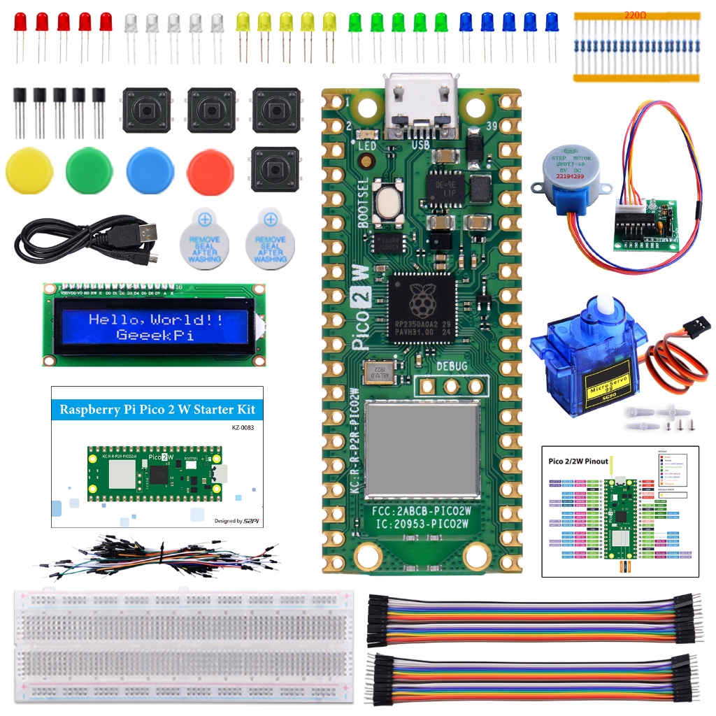 52pi Raspberry Pi Pico 2 WH Starter Kit Thí nghiệm lập trình Breadboard ...