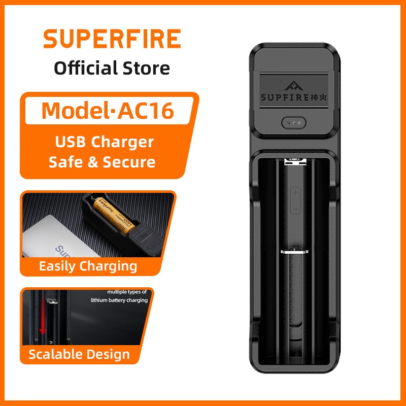 Bộ Sạc Pin Thông Minh SUPERFIRE AC16 USB Cho Đèn Pin 18650 26650 18490 16340 14500 10440 ...