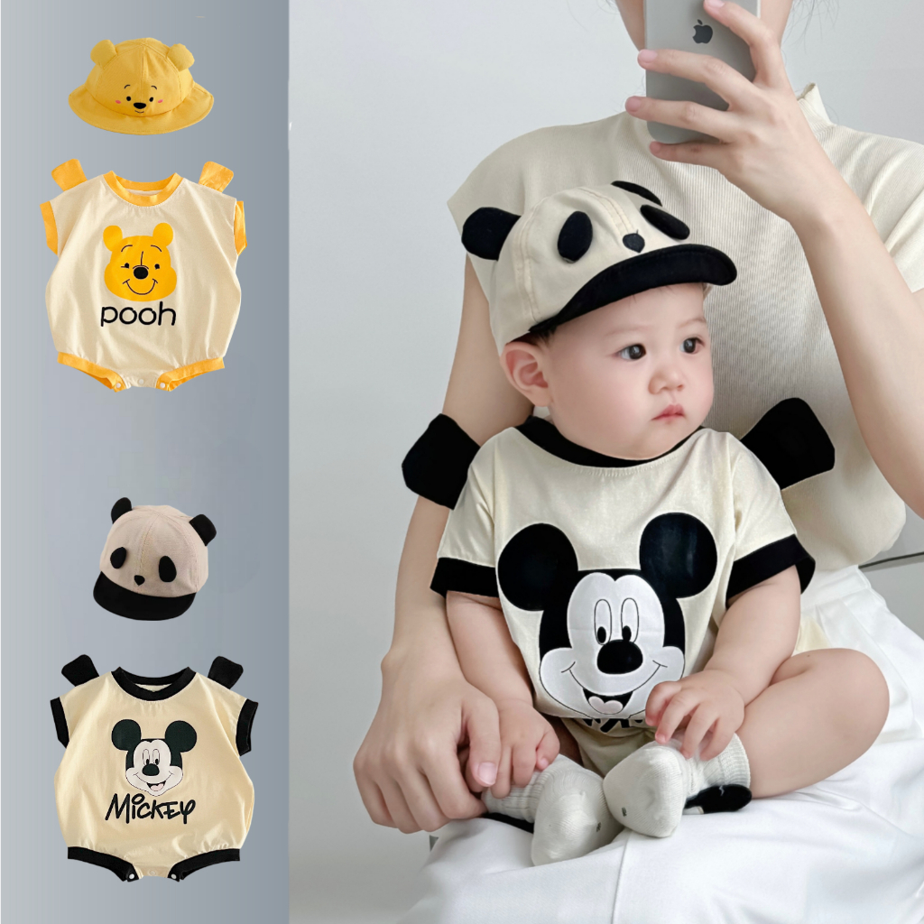 Disney Sơ Sinh Áo Liền Quần Thời Trang Bé Trai Mùa Hè Tay Ngắn Chuột Mickey Winnie The Poodle ...