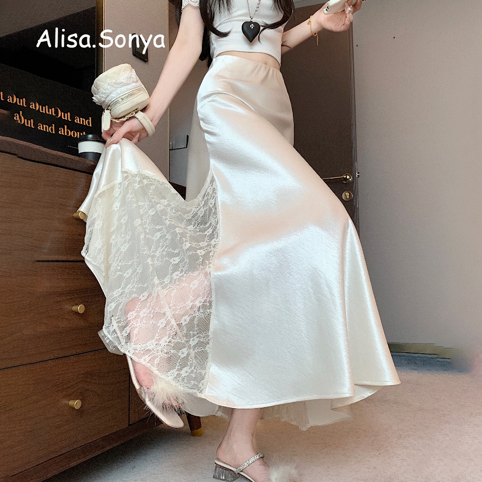 Alisa.Sonya Maxi Chân Váy Ren Tăm Lạnh Lụa Dài Phong Cách Thường Ngày ...