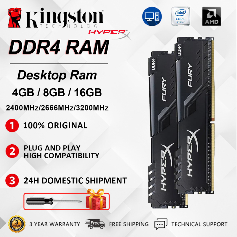 Kingston Hyper Fury DDR4 RAM 4GB 8GB 16GB 3200 / 2666 / 2400MHZ CL16 1.2V 288PIN Bộ nhớ chơi ...