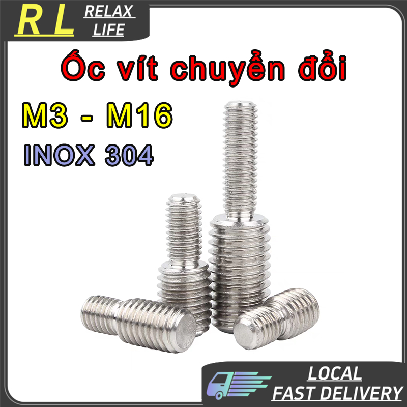 Ốc vít chuyển đổi ren inox 304 Nối ren khác cỡ M3 M4 M5 M6 M8 M10 M12 ...