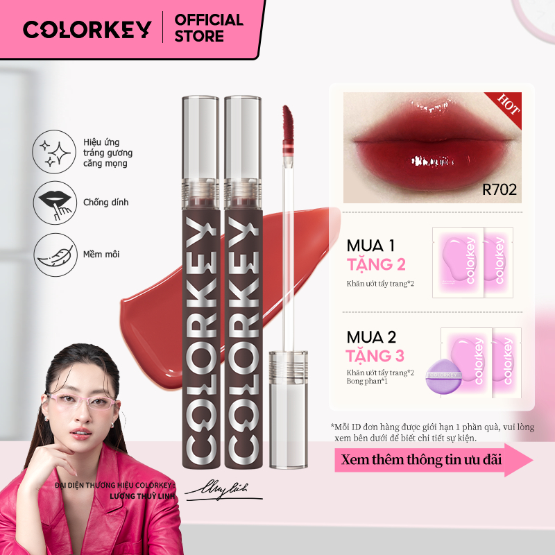 [LIVE] Combo - Son bóng gương Colorkey Airy Series, Son môi hoàn thiện chống chuyển và bóng, 1 ...