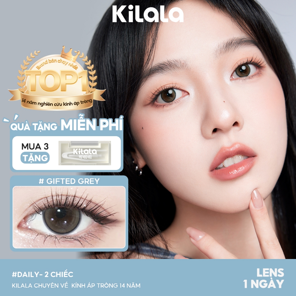 Kính áp tròng Kilala lens 1 ngày màu xám Gifted Grey DIA 14.0mm có độ ...