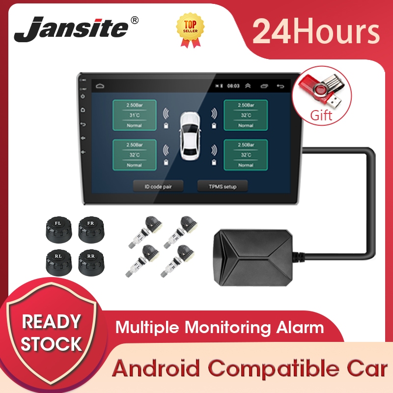 Jansite Hệ Thống Cảnh Báo Áp Suất Lốp Xe Hơi TPMS USB Android TPMS Có 4 Cảm Biến Nhiệt Độ Cho ...