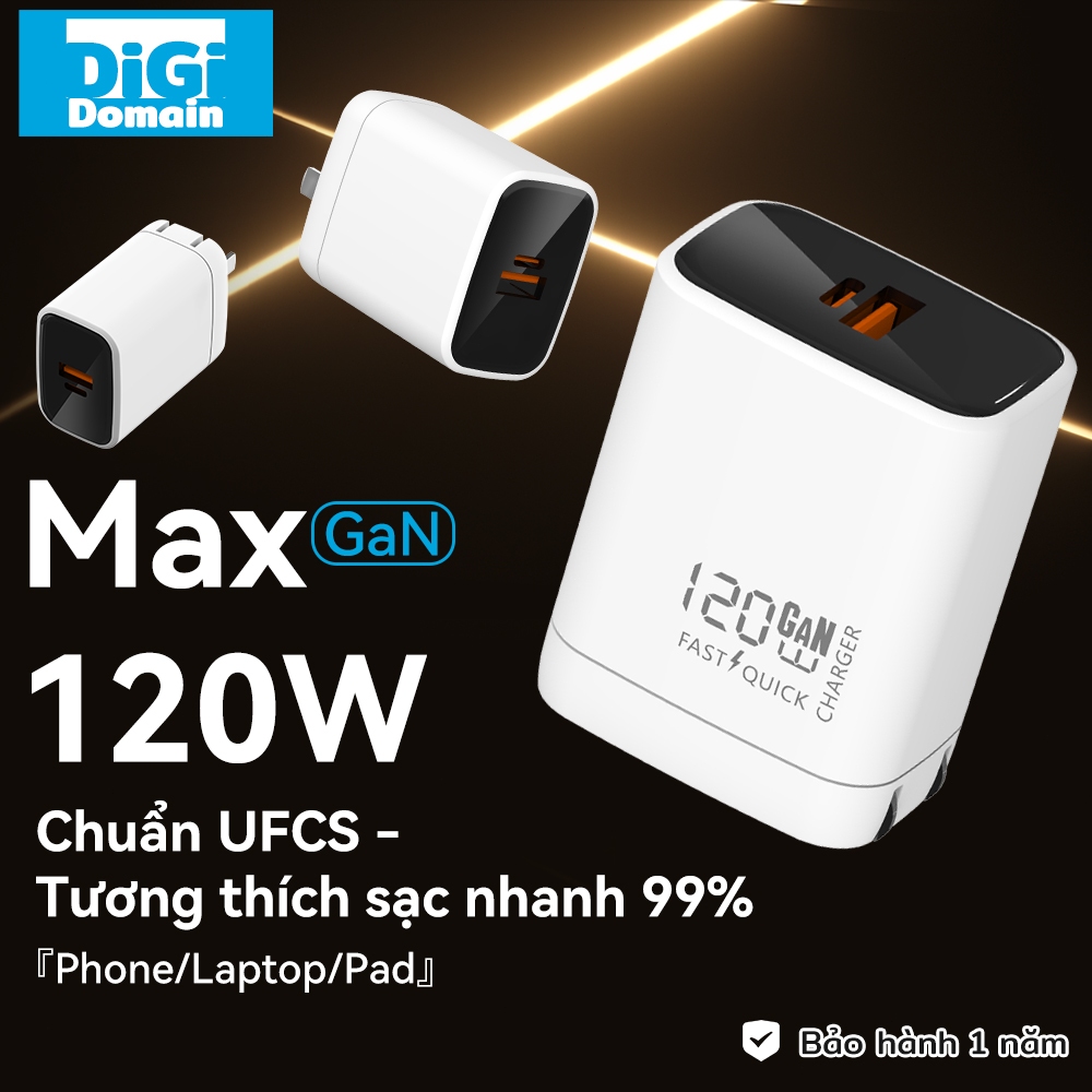 Digi PD 120W GaN pin Gấp Sạc Nhanh Type-C USBA 2 Cổng Adapter USB-C Cắm Tương Thích Cho iPhone ...