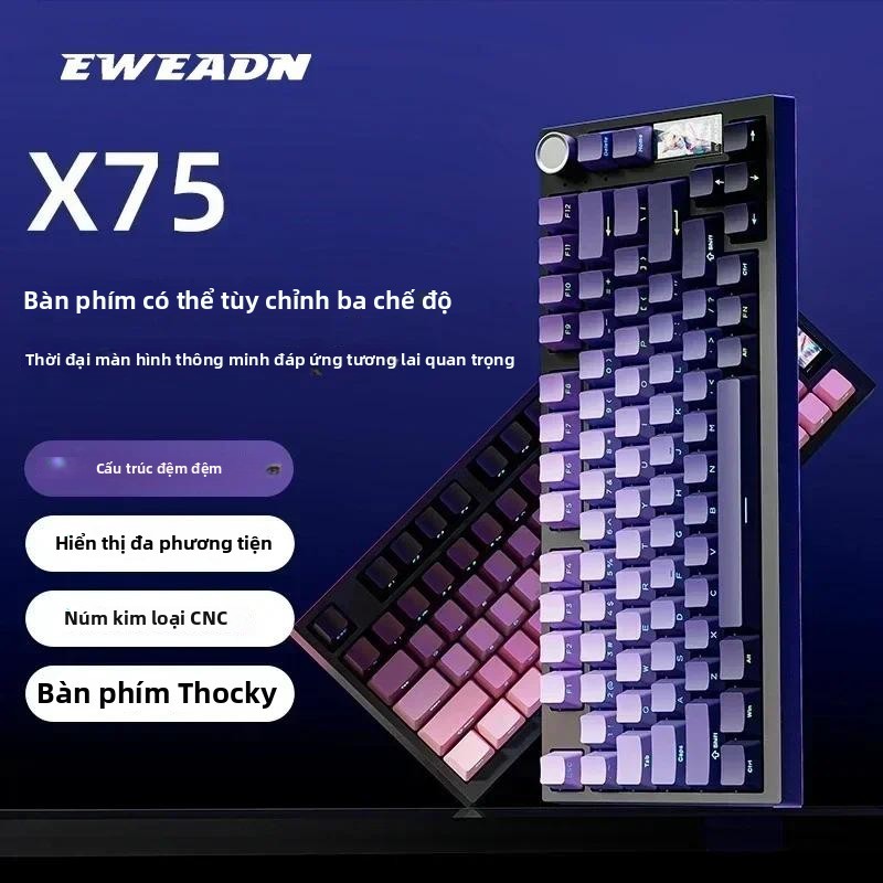 Eweadn X75 Bàn phím cơ tùy chỉnh 3 chế độ với màn hình hiển thị Miếng ...
