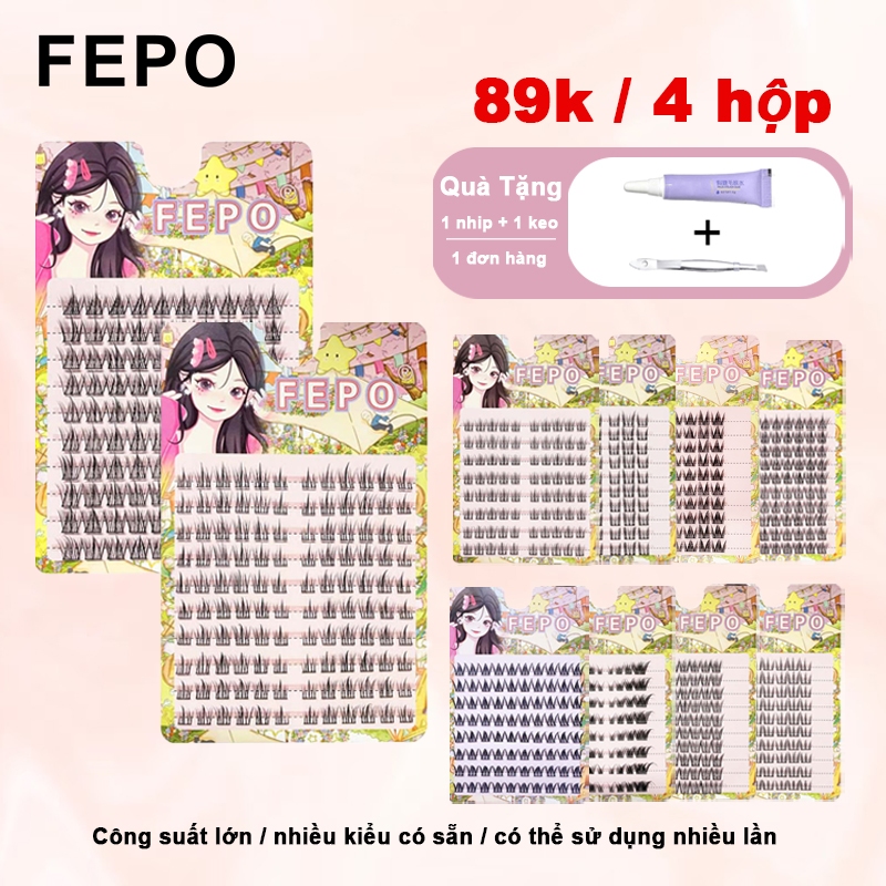 【89k / 4 hộp 】 FEPO Lông mi giả 10 tầng thoải mái và không trọng lượng ...