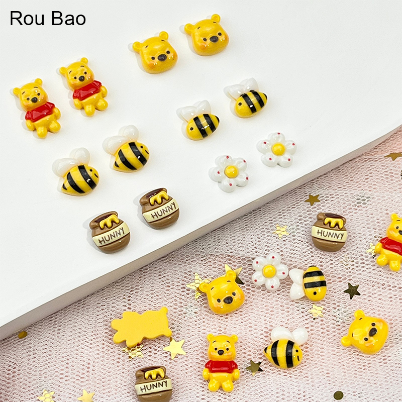 Rou Bao 20 Chiếc Móng Tay Dễ Thương Winnie the Pooh Hoạt Hình Ong Mật Nồi Nữ Tính 3D Nhựa Móng ...