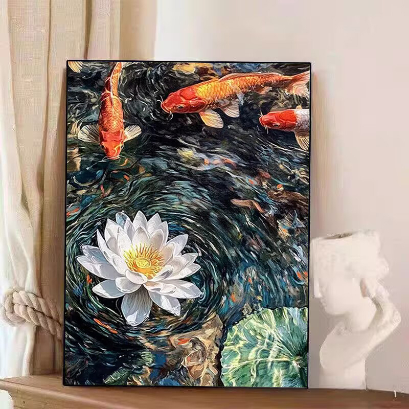 【ORFON】40×50cm tranh số hoá/sơn dầu kỹ thuật số/tranh tô màu/cá chép/hoa sen/Quà tặng vẽ tay DIY ...