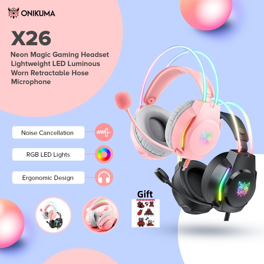 Tai nghe gắn trên đầu ONIKUMA X26 Tai nghe có dây giảm tiếng ồn nhẹ RGB | Shopee Việt Nam