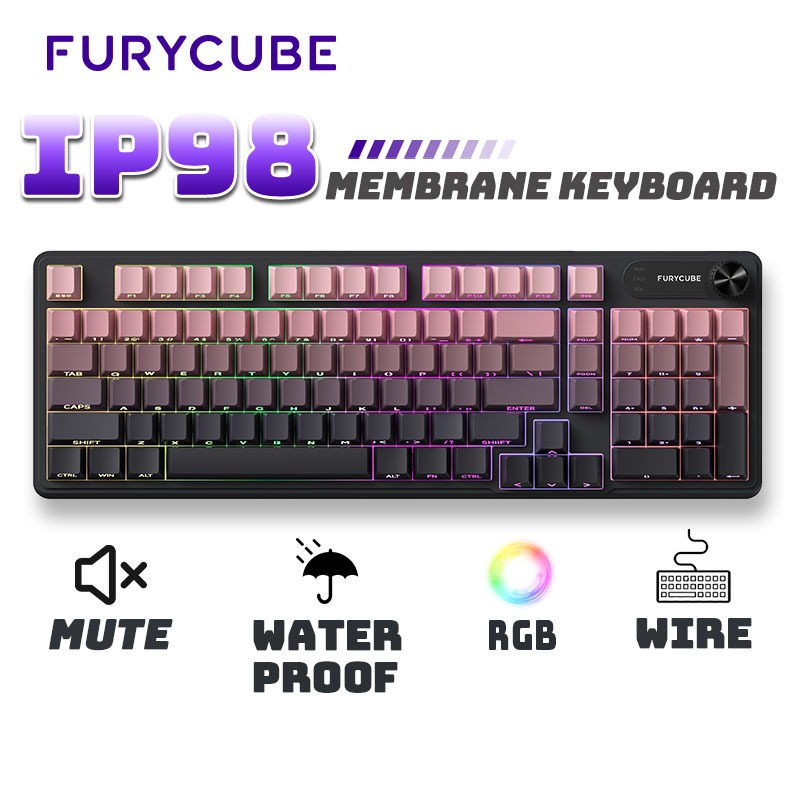 Bàn phím màng FURYCUBE IP98 Bàn phím dây chơi game màu RGB không thấm ...