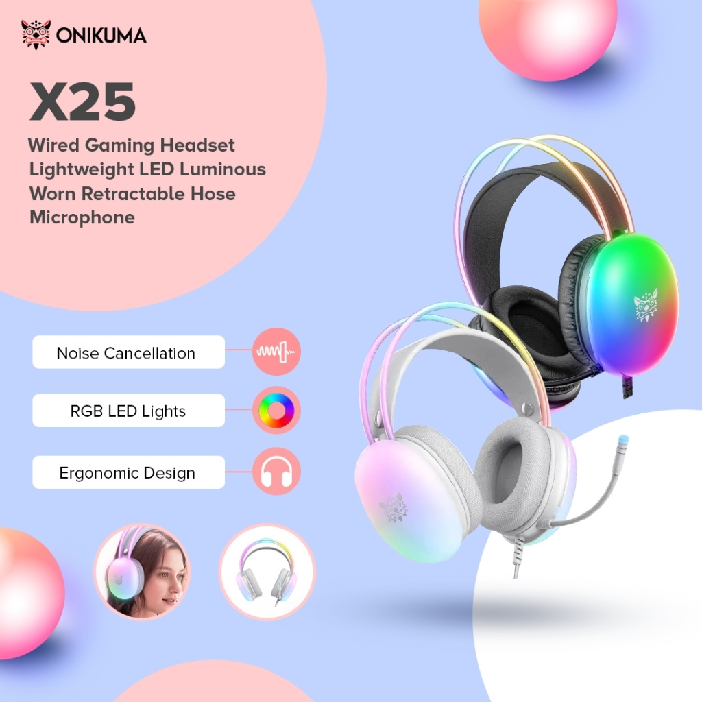 Tai nghe chơi game có dây Onikuma X25 có Mic Tai nghe chơi game khử tiếng ồn Đèn RGB cho máy ...