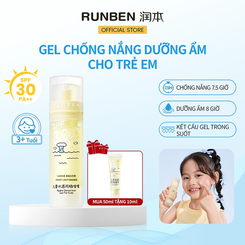 Gel Kem Chống Nắng Trẻ RUNBEN Em Sáng Trong - Dịu Nhẹ Giữ Ẩm - An Toàn Cho Da Bé 50ml | Shopee ...