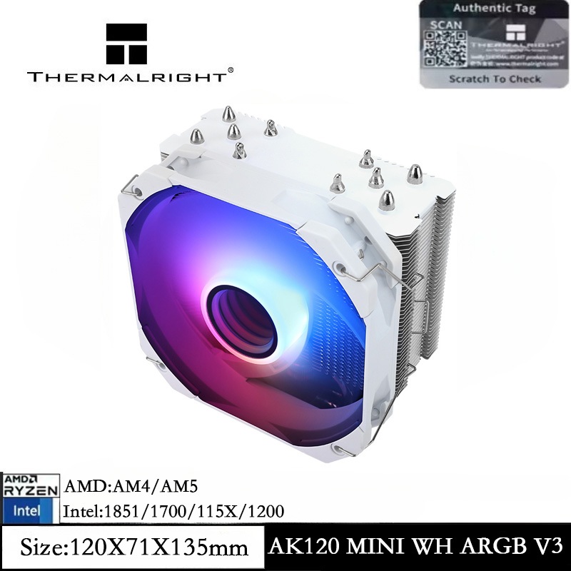 Thermalright AK120 Mini Trắng ARGB CPU Air Cooler 5 Ống Nhiệt Khung Máy ...