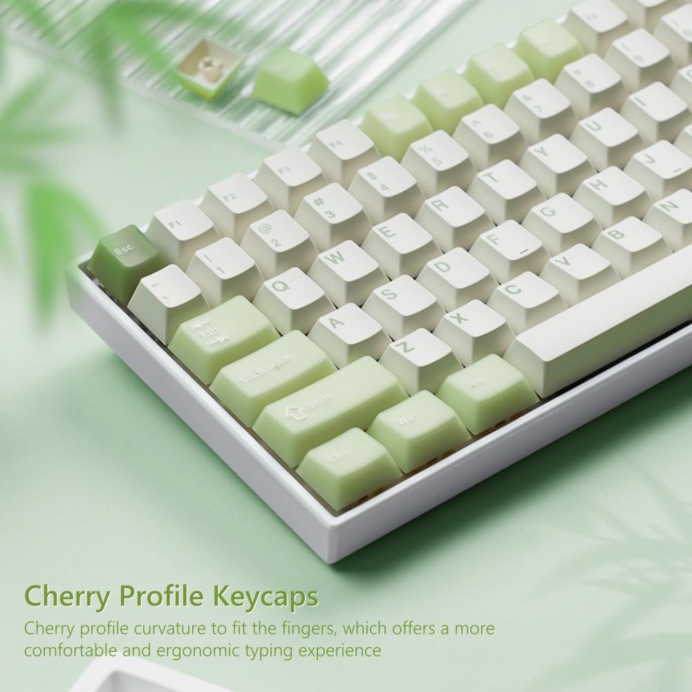 Womier Jade + PBT Keycaps Bộ mũ chìa khóa mờ màu xanh lá cây sữa 129 phím Hồ sơ anh đào cho bàn ...