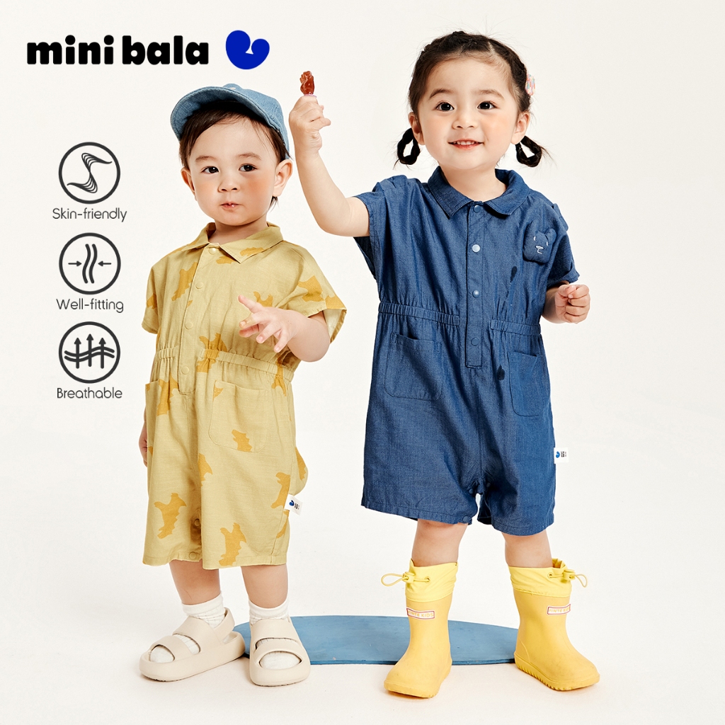 Bộ áo liền quần ngắn tay minibala Bộ đồ bò dáng rộng Thiết kế khủng long Quần áo trẻ sơ sinh ...