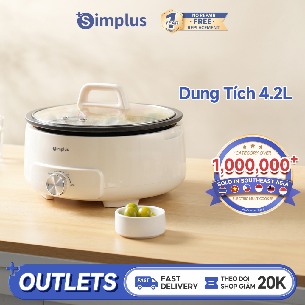 Simplus Nồi Lẩu Điện Đa Năng 4.2L Thiết Kế Tách Rời Dung Tích 1400W DHGH002 - Bảo Hành 12 Tháng ...