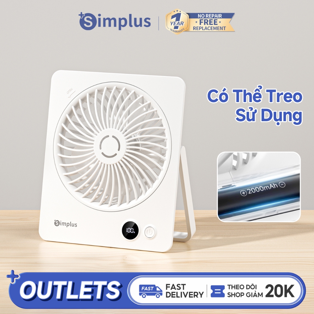 Simplus Quạt Mini Để Bàn Chân Đế Xoay 180° Sạc Type-C Xông Tinh Dầu 5 Chế Độ Gió Dùng Liên Tục 7 ...