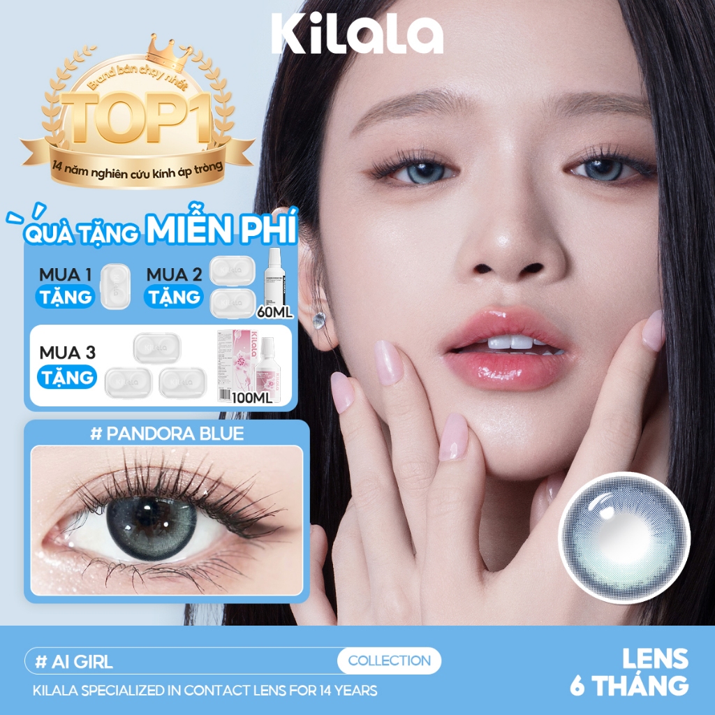 Kính áp tròng Kilala màu lam Pandora Blue lens cận 6 tháng DIA 14.2mm ...