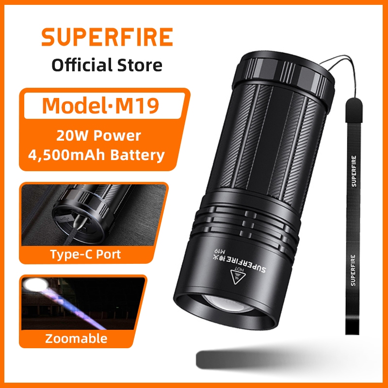 SUPERFIRE M19 20W Đèn pin zoom siêu sáng sạc LED mạnh mẽ lâu trôi kèm đèn hậu | Shopee Việt Nam