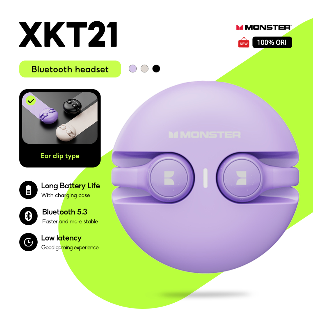 Monster XKT21 Bluetooth Wireless Earclip phong cách Tai nghe dẫn không ...