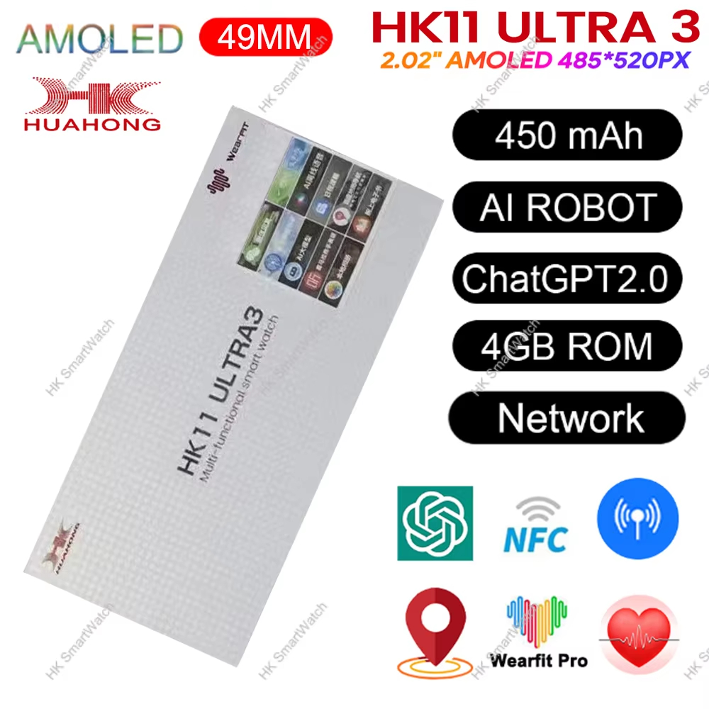 HK11 Ultra 3 Đồng Hồ Thông Minh Chính Hãng 2025 49mm AMOLED 4G ROM AI ROBOT Mạng Bluetooth Gọi ...