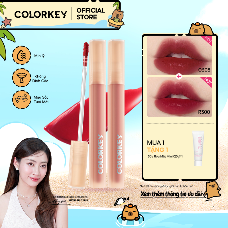 COMBO -Son COLORKEY Watery Matte Lip Tint, Son môi dạng lỏng trang điểm ...