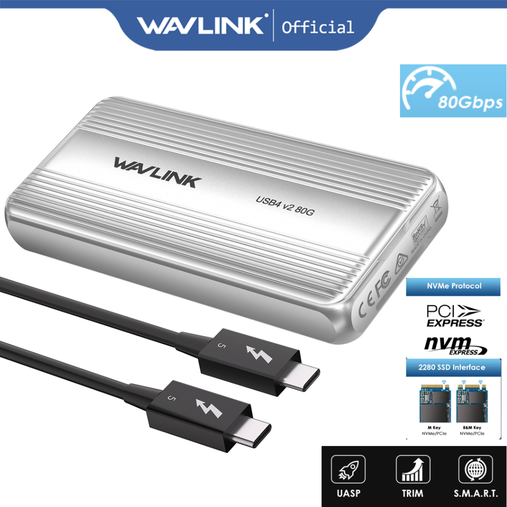 WAVLINK 80Gbps USB4 V2 PCle Gen4 NVMe SSD Vỏ JHL9480 Powered 6000 + MB / s Đọc 5000 + MB / s ...