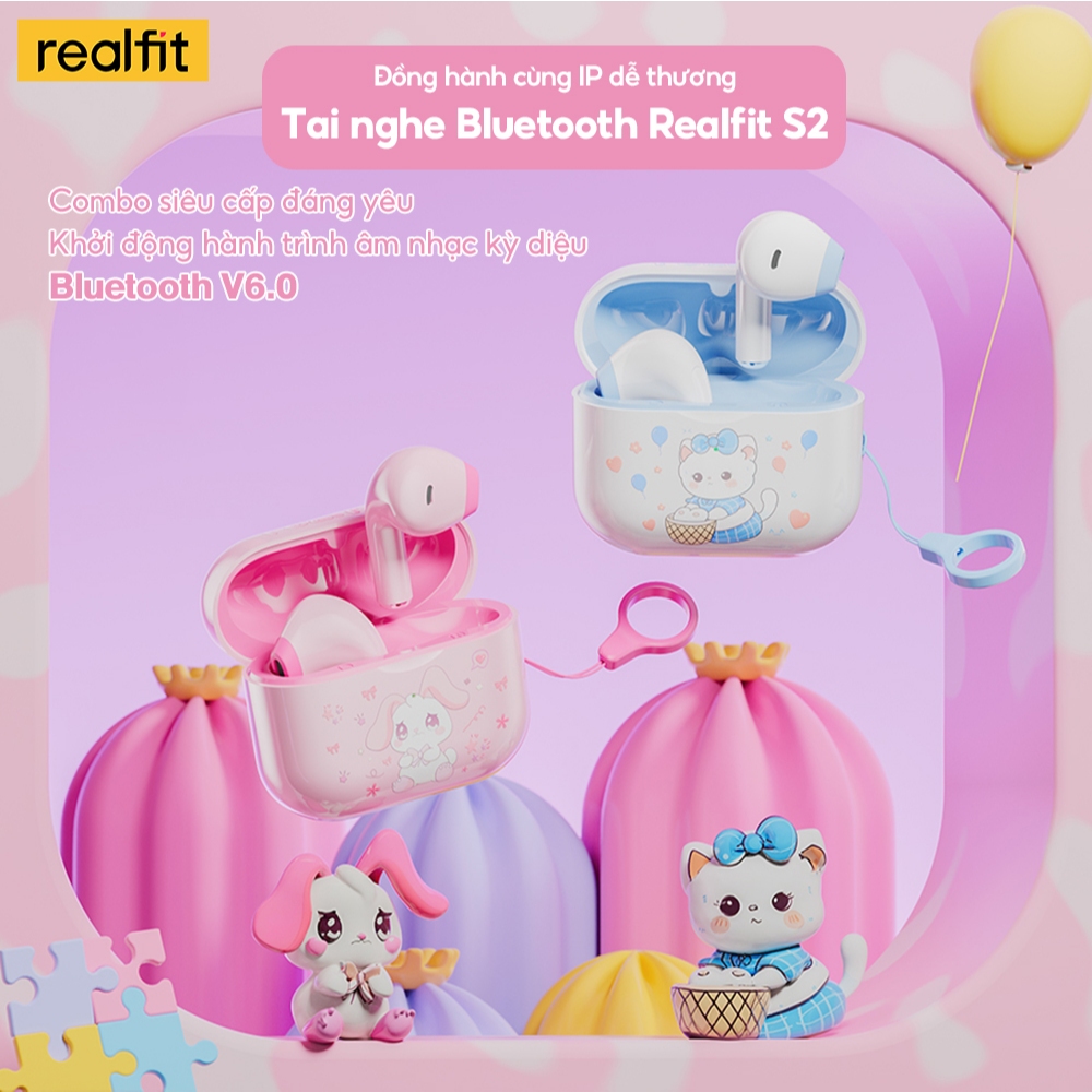 [Hàng mới về] Tai nghe Bluetooth Mini Realfit S2 Dopamine hoạt hình dễ ...