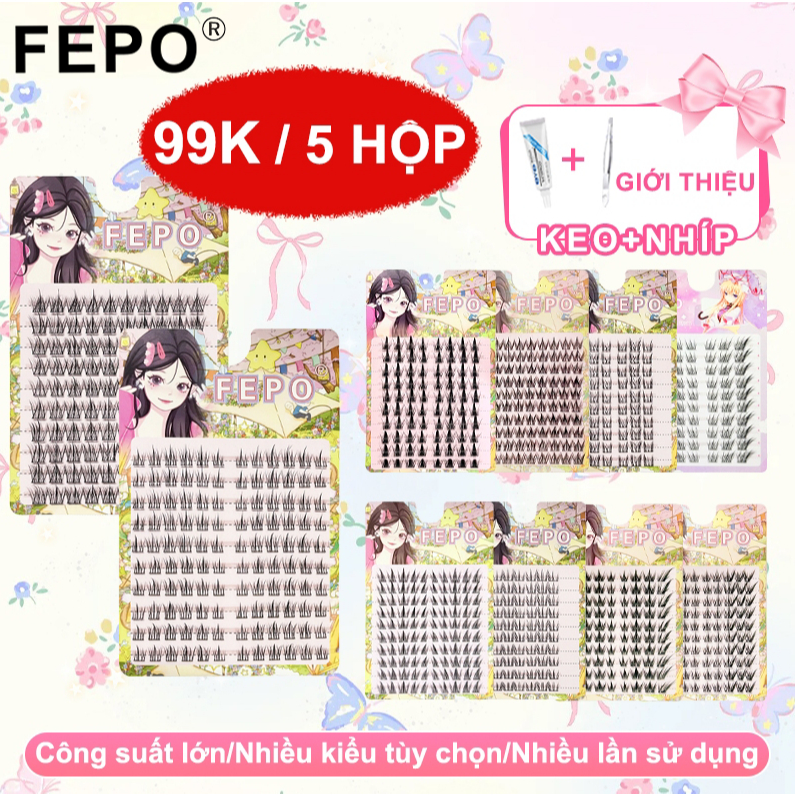 【99k/5 hộp 】 FEPO Lông mi giả 10 tầng thoải mái và không trọng lượng có ...