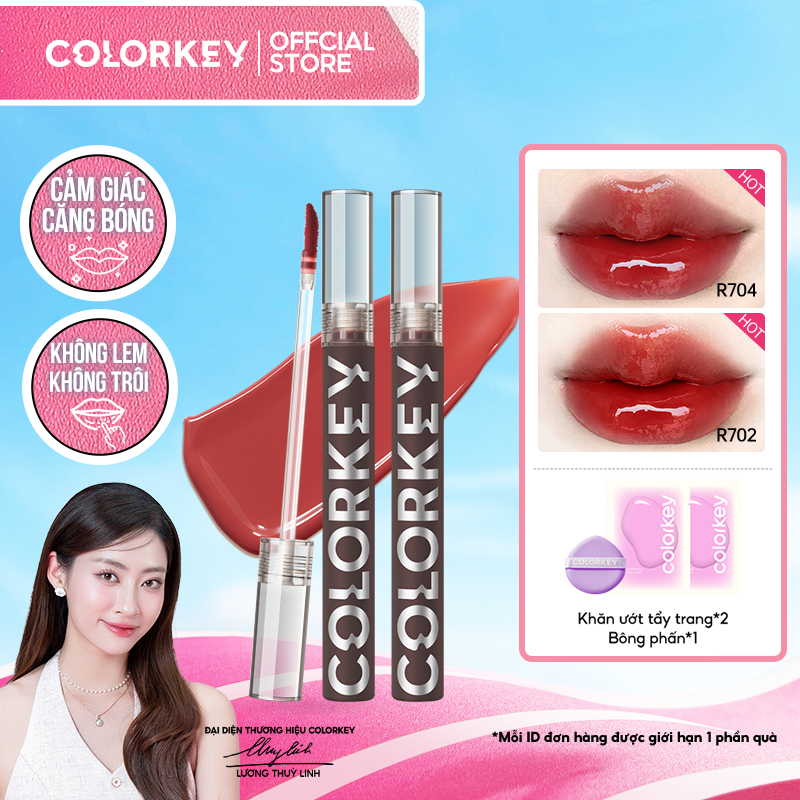 COMBO - Colorkey Airy Series Mirror lip Gloss, Hoàn thiện bóng và chống ...