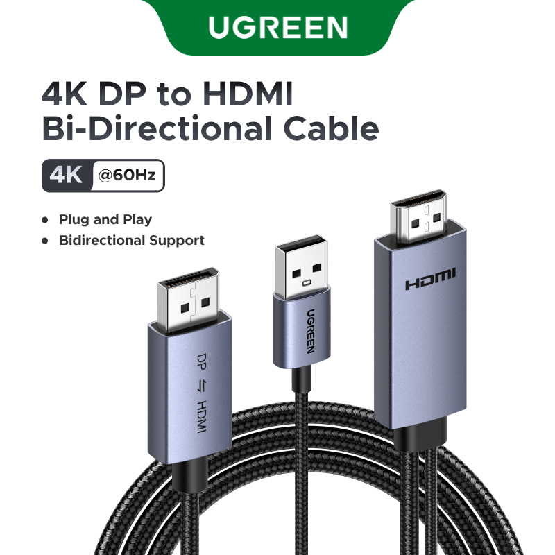 Cáp hai chiều UGREEN 4K DP sang HDMI với cáp sạc USB Độ phân giải cao ...