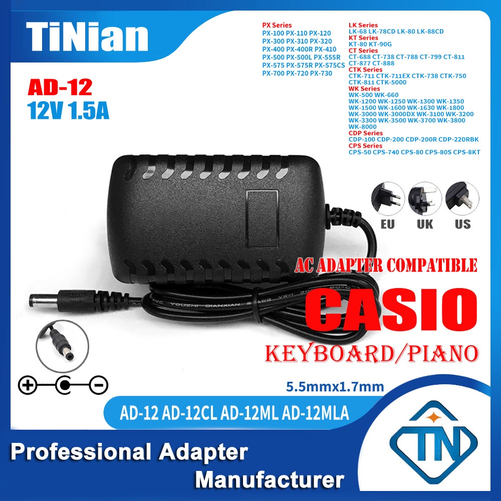Bộ chuyển đổi AC 12V 1.5A AD-12 AD-12CL cho CASIO CPS-60 PX-575 (R / CS ...