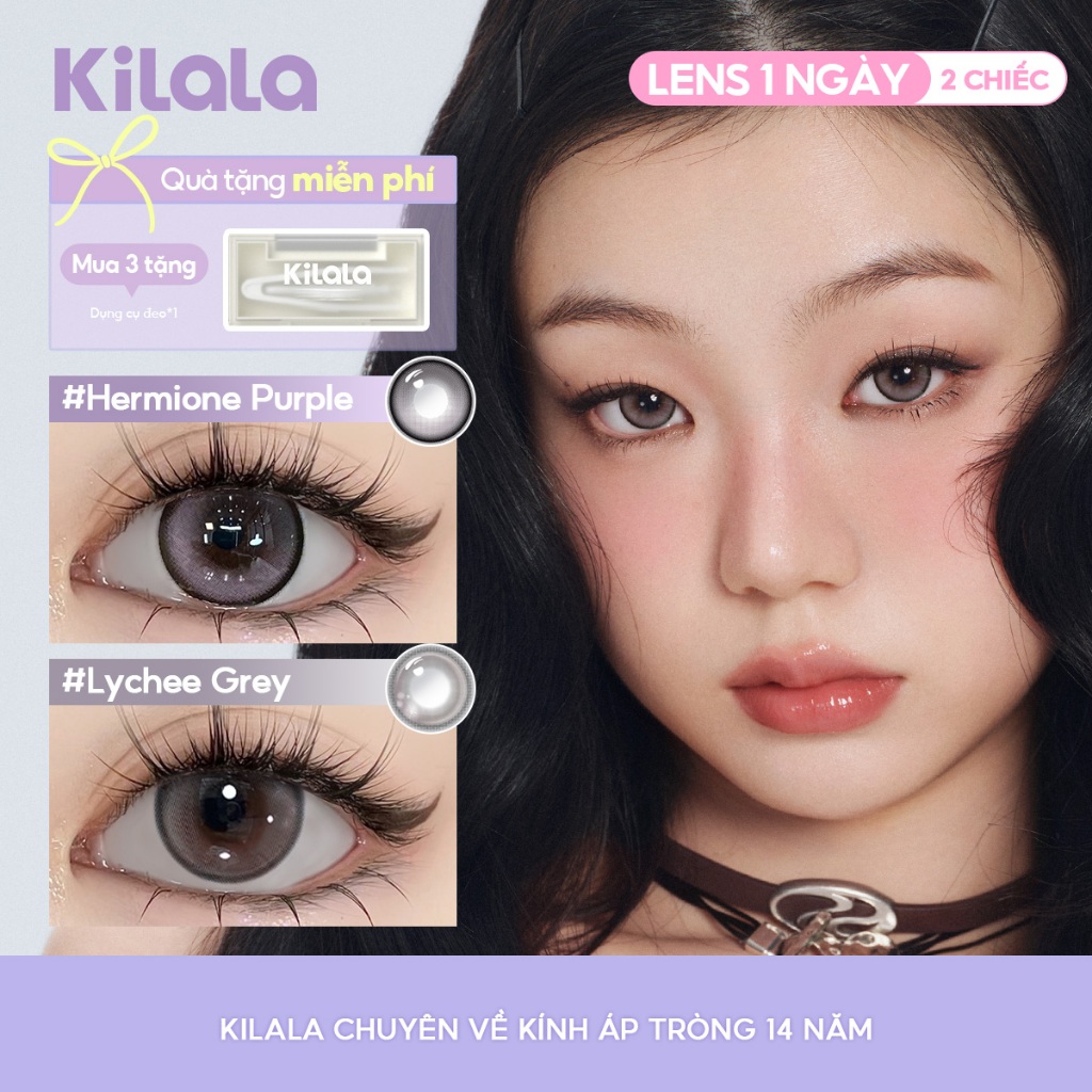 Kính áp tròng Kilala lens 1 ngày màu xám DIA 14.0mm 14.2mm 14.5mm ...
