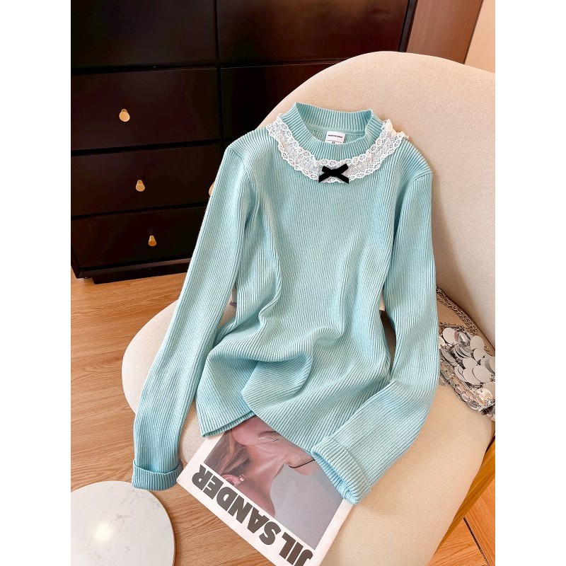 Áo len dệt kim ren chắp vá cổ điển Hàn Quốc vừa vặn | Shopee Việt Nam