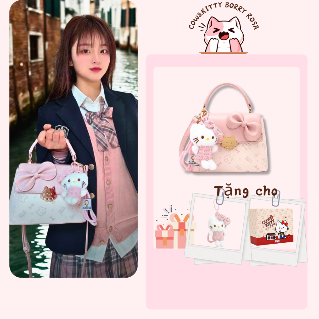 BORRY ROSA / COW & KITTY Túi xách đeo chéo màu hồng túi giỏ màu hồng có ...