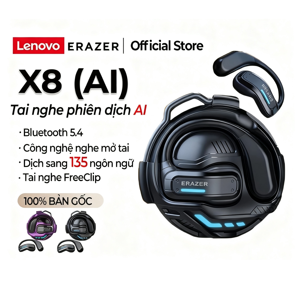 Tai nghe thể thao không dây Lenovo ERAZER X8 AI Bluetooth 5.4 hỗ trợ ...