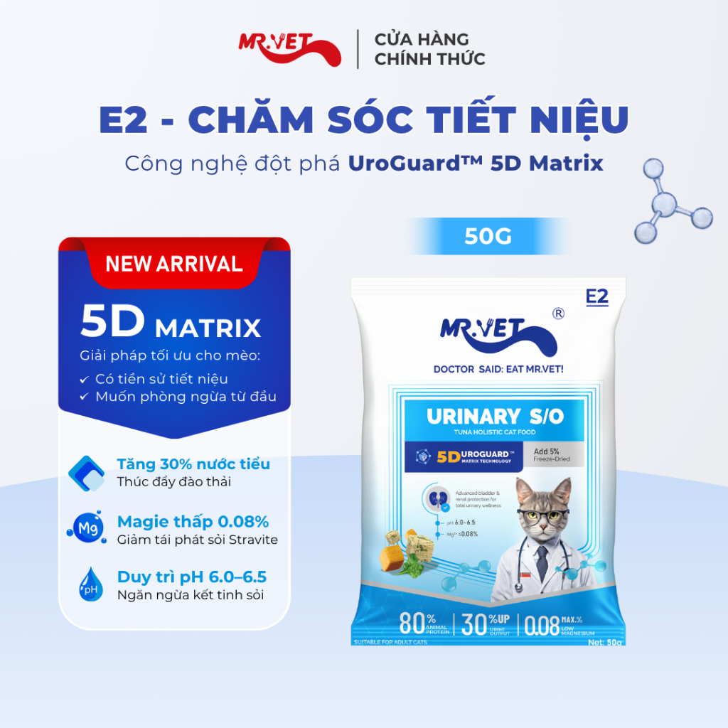 [MỚI] Hạt Cho Mèo MRVET E2 Gói Dùng Thử 50G Chăm Sóc Tiết Niệu Đa Chiều ...