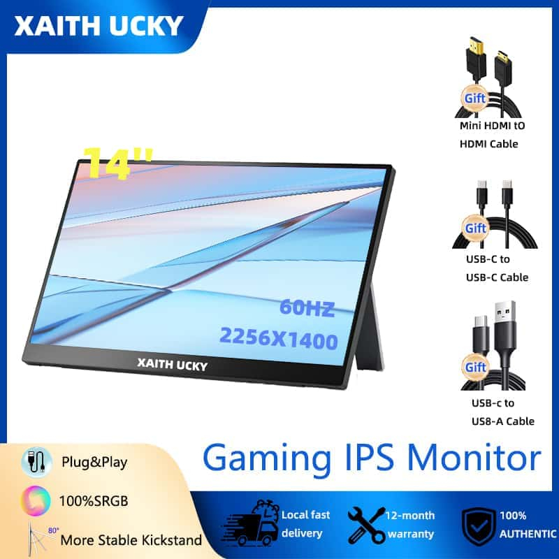 XAITH UCKY-14 ''-2.2K-Portable-Monitor-2560x1600-HDR-Kickstand-Mornitor ...