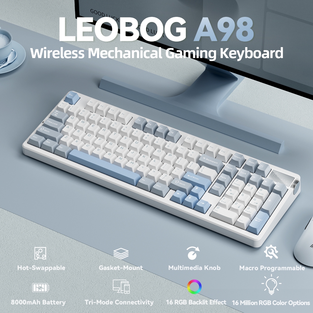 Bàn phím cơ không dây LEOBOG A98 99 phím Tri-Mode 8000mAH Núm đa chức ...